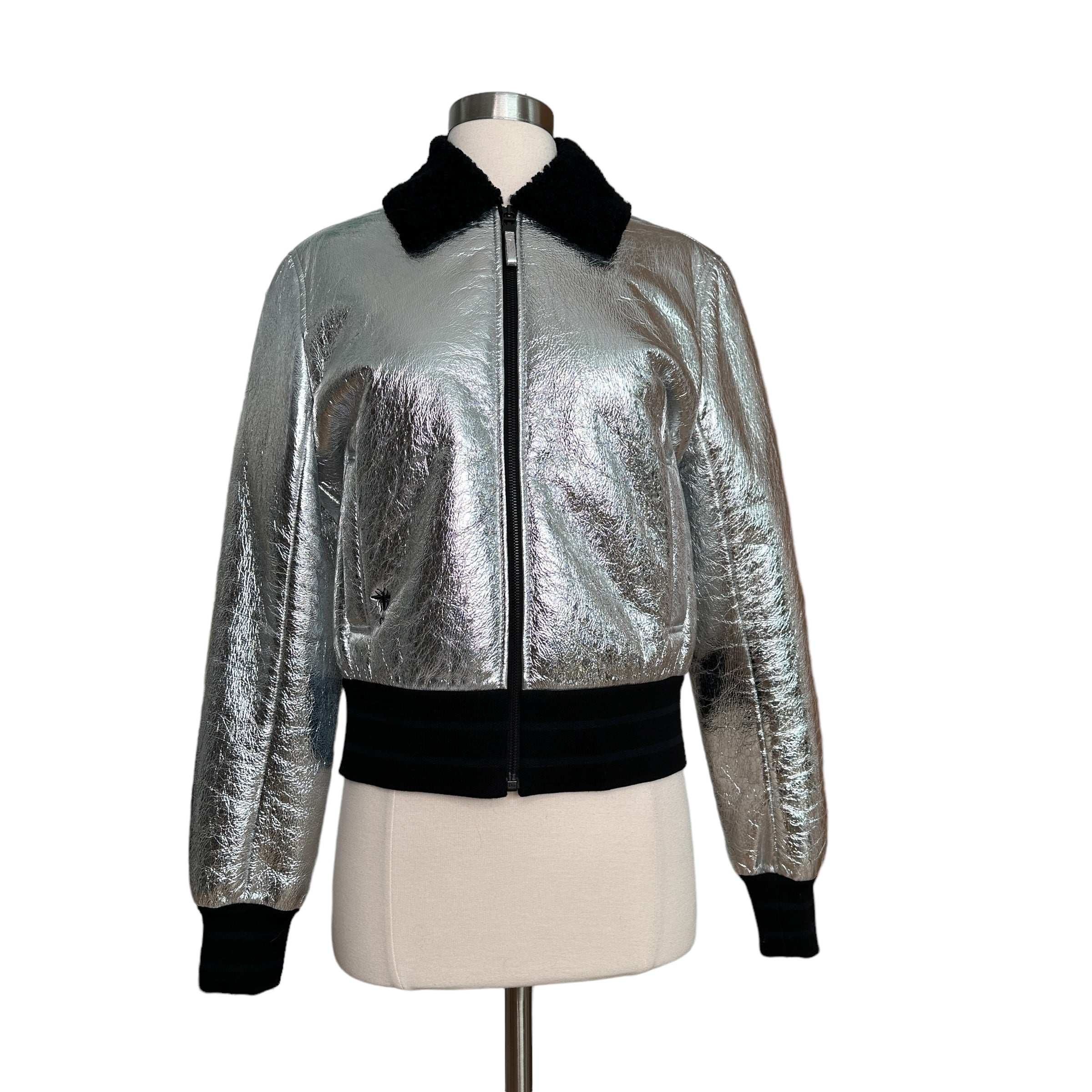 Silver Leather & Shearling Jacket - M | DetachWithLove